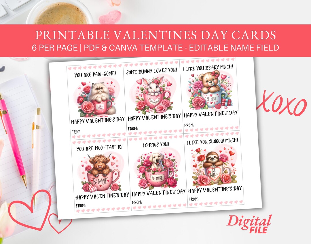 Printable Valentine’s Day Cards - Animal Puns - Instant Digital ...