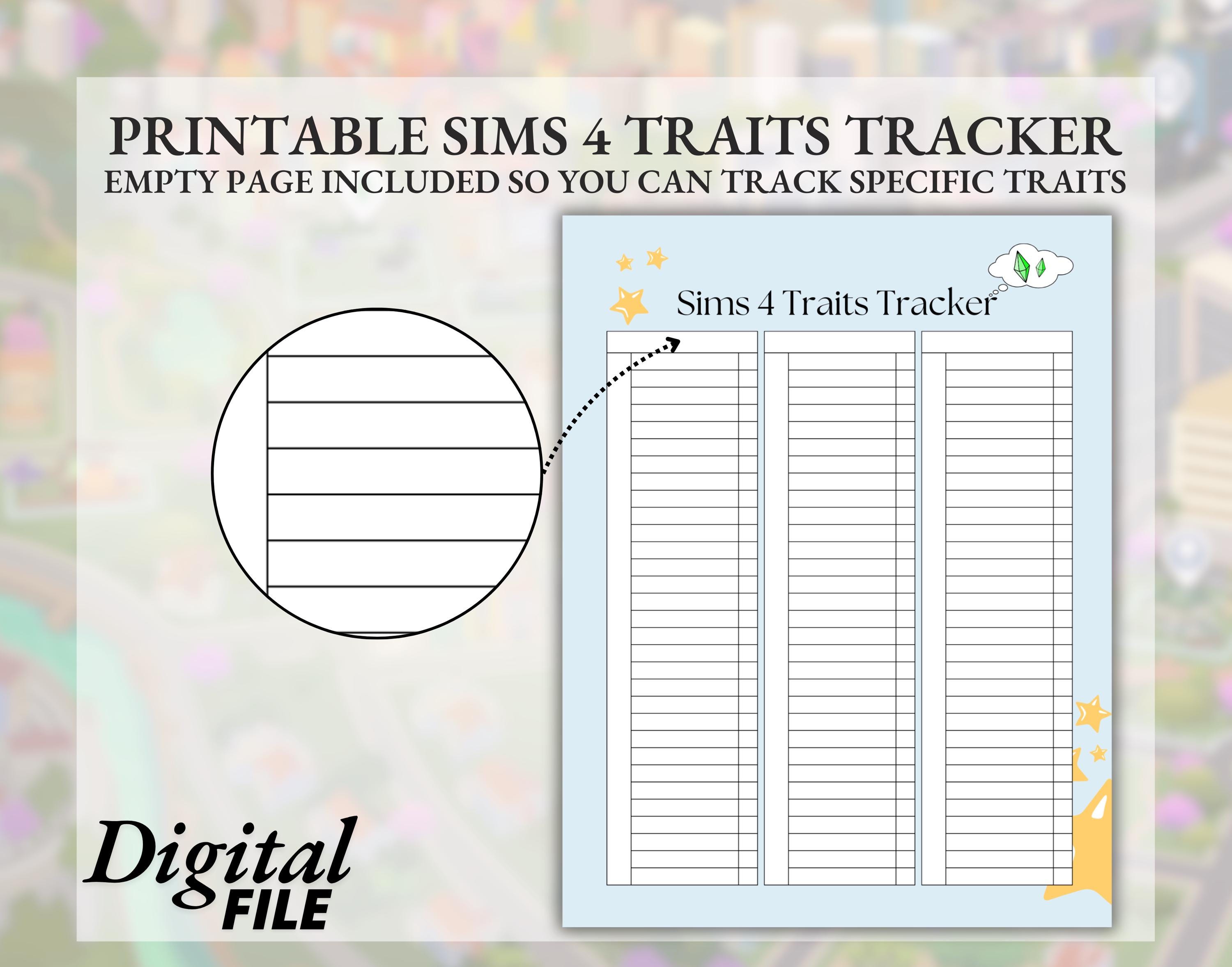 Printable Sims 4 Traits Planner Sheet Bundle Expansion and Base Game ...