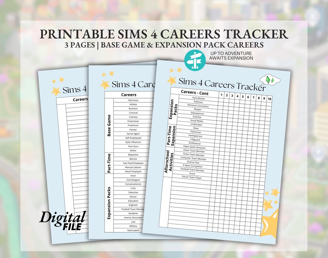 Printable Sims 4 Career Tracker Planner Sheet Bundle Expansion and Base ...