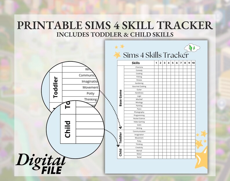 Printable Sims 4 Skill Tracker Planner Sheet Bundle Expansion and Base ...