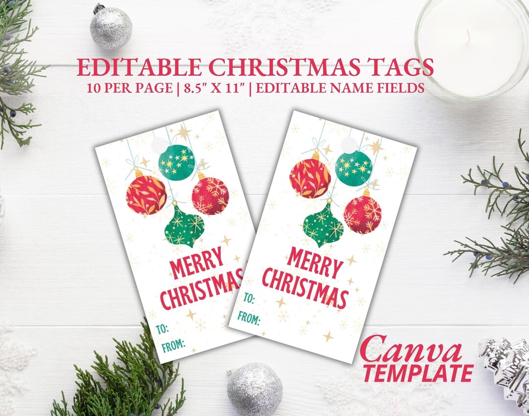 Merry Christmas Gift Tag Editable Template - Festive Red & Green ...