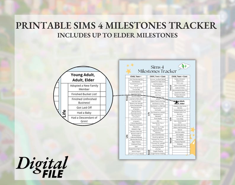 Printable Sims 4 Milestones Tracker Planner Sheet Bundle - Expansion ...