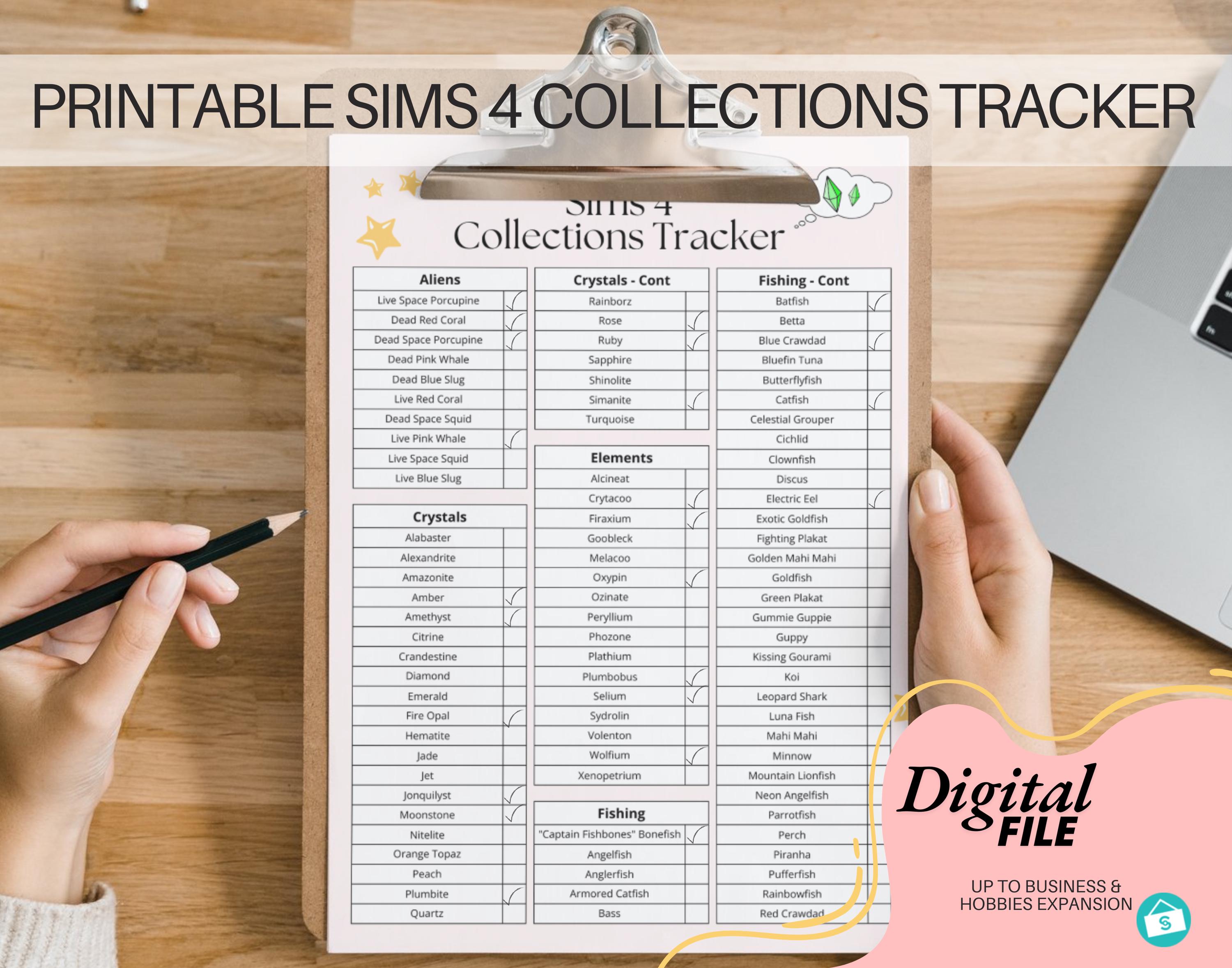 Cute Printable Ultimate Sims 4 Collections Tracker Planner Sheet Bundle ...
