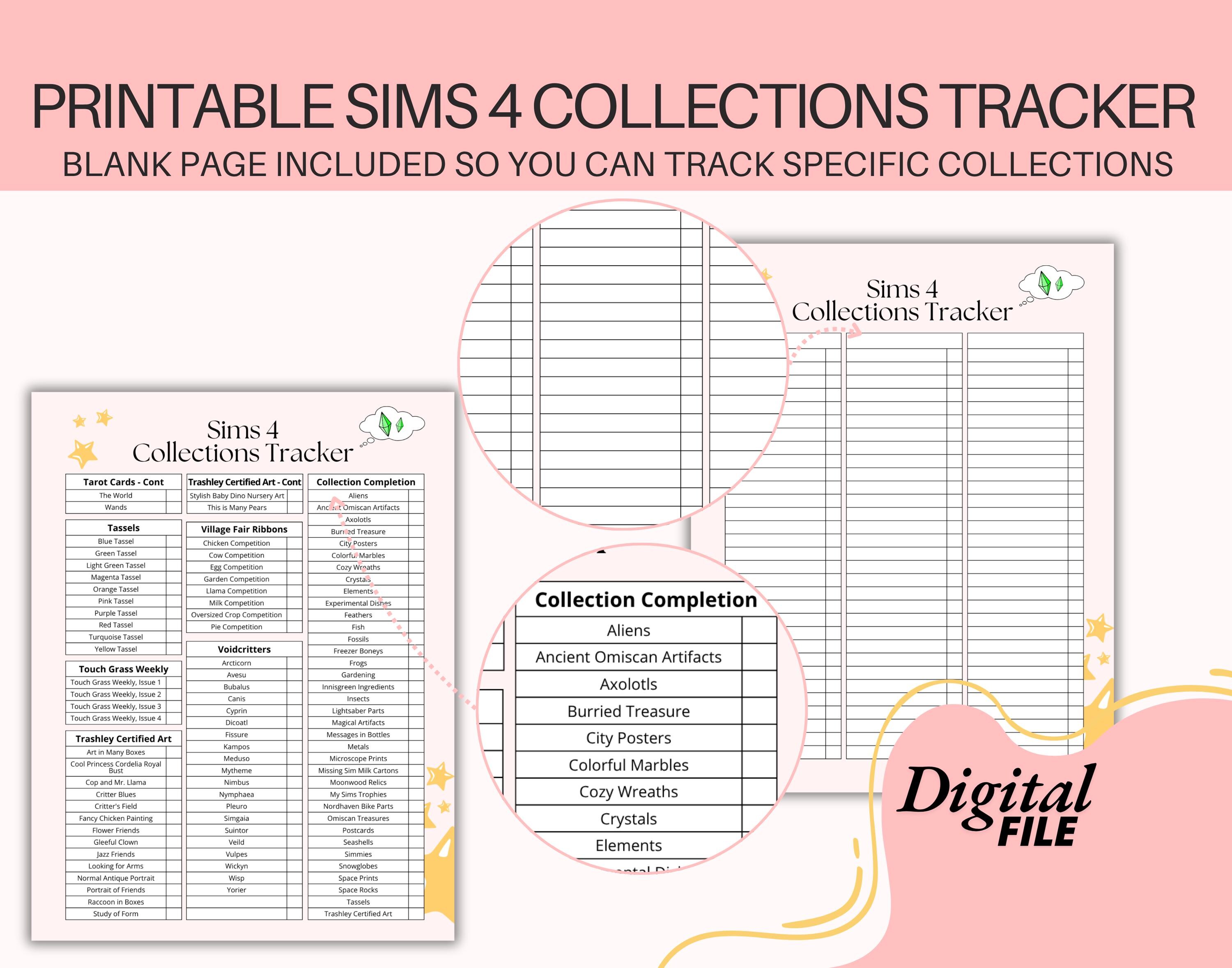 Cute Printable Ultimate Sims 4 Collections Tracker Planner Sheet Bundle ...