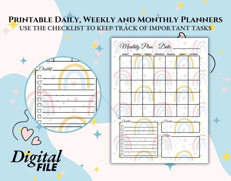 Rainbow Printable Daily Planner, Weekly Planner, Monthly Planner Bundle ...
