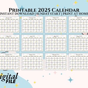 Rainbow 2025 Printable Calendar Monday Start Sunday Start Beautiful ...