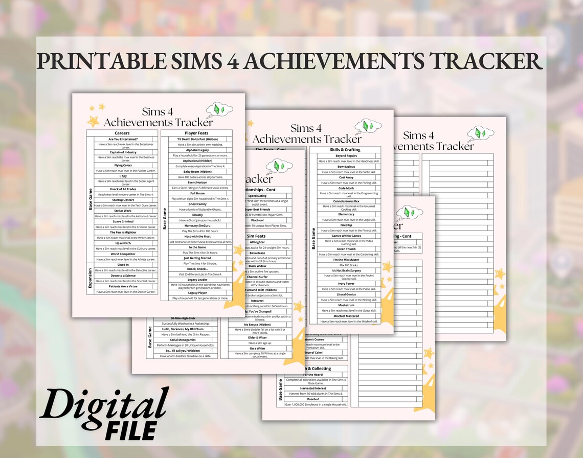Cute Printable Sims 4 Achievements Planner Sheet Bundle - Expansion and ...