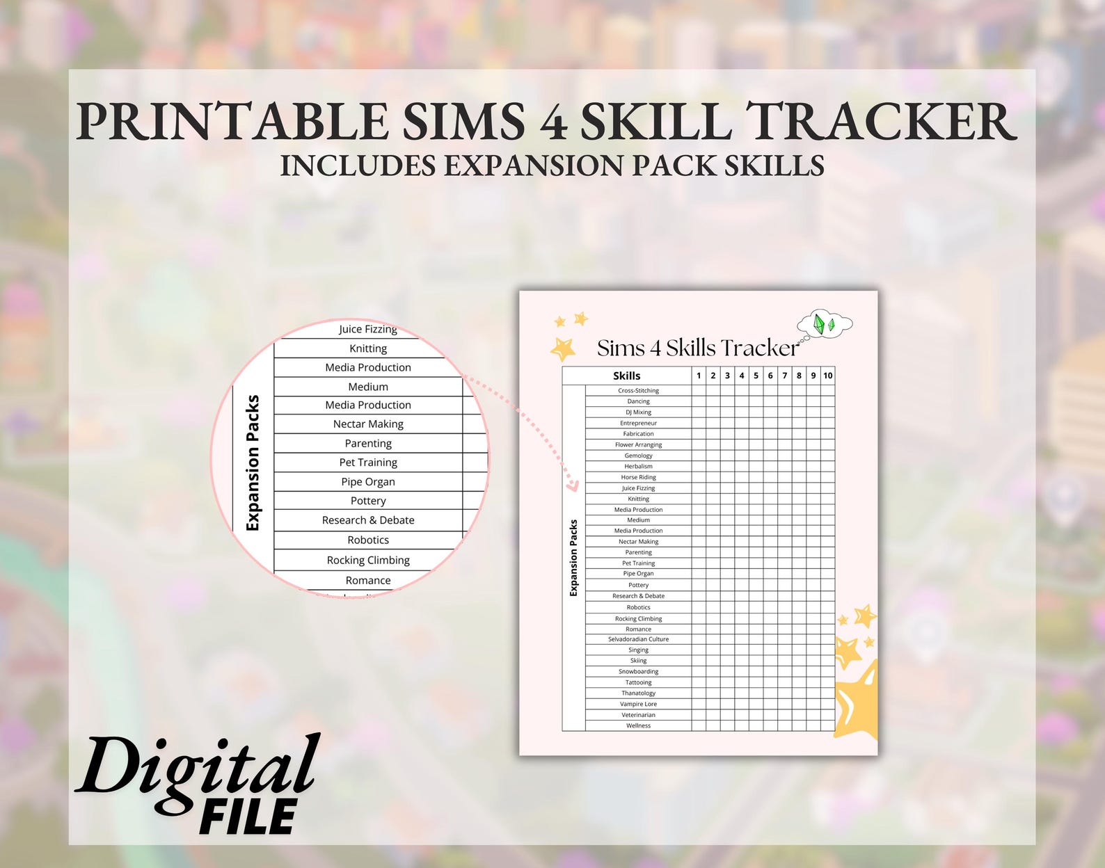 Pink Printable Sims 4 Skill Tracker Planner Sheet Bundle Expansion and ...