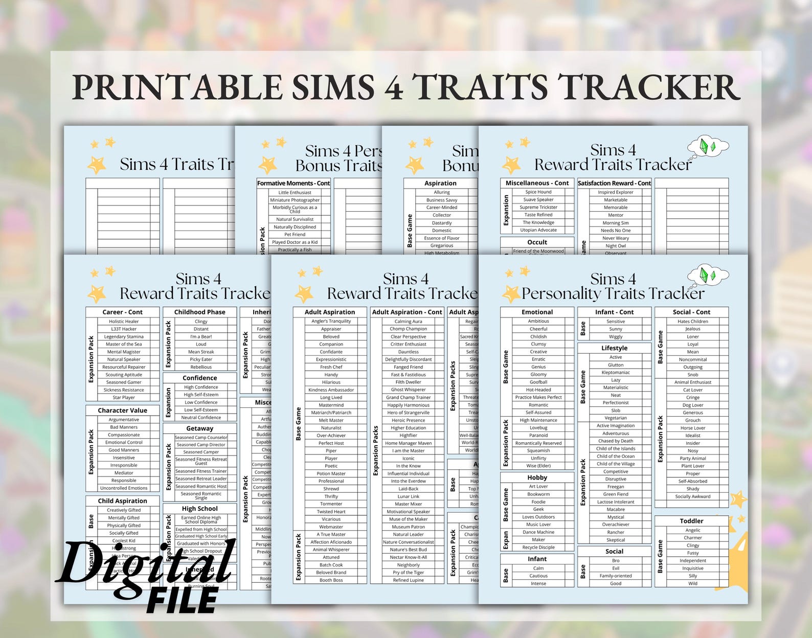 Printable Sims 4 Traits Planner Sheet Bundle Expansion and Base Game ...