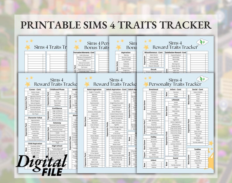 Printable Sims 4 Traits Planner Sheet Bundle Expansion and Base Game ...