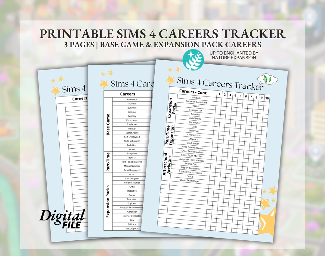 Printable Sims 4 Career Tracker Planner Sheet Bundle Expansion and Base ...