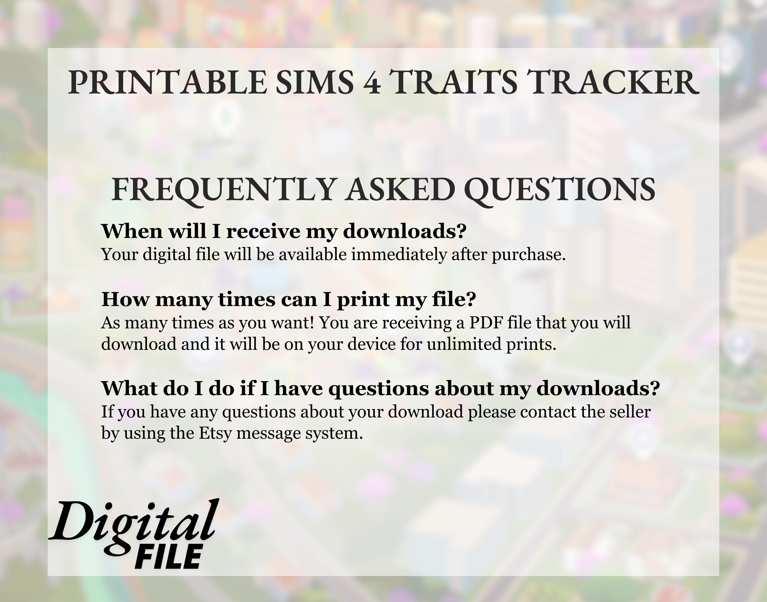 Printable Sims 4 Traits Planner Sheet Bundle Expansion and Base Game ...