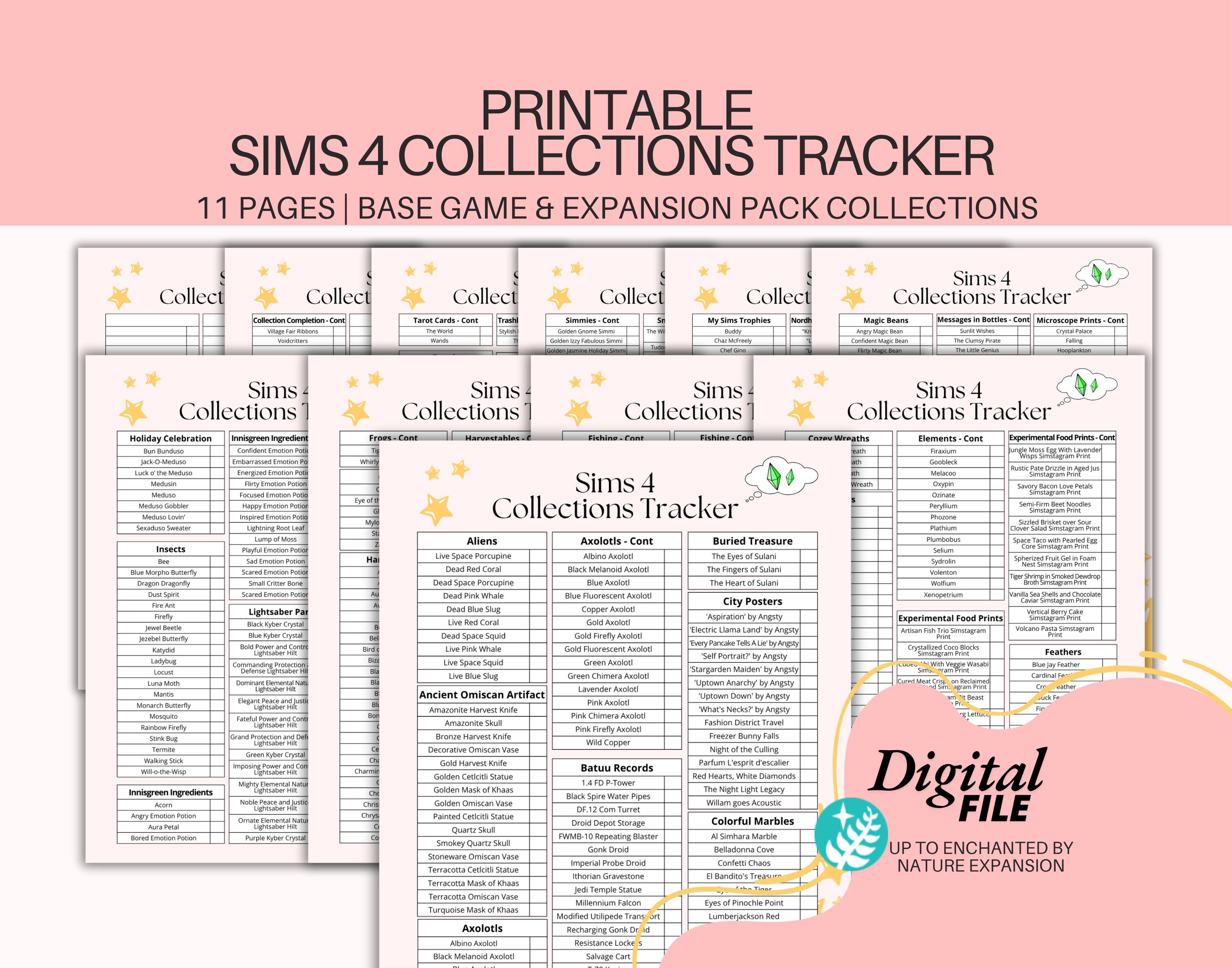 Cute Printable Ultimate Sims 4 Collections Tracker Planner Sheet Bundle ...