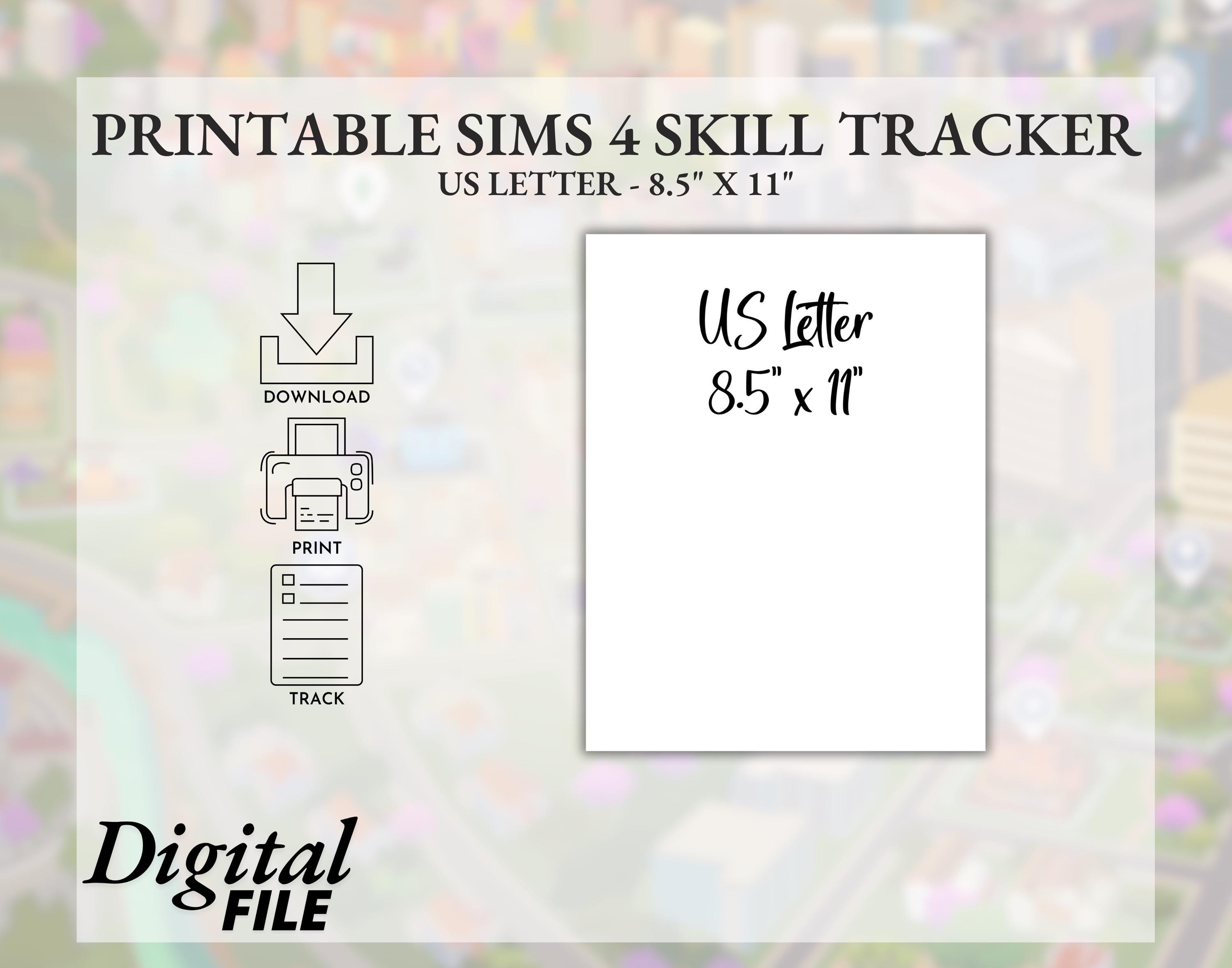 Printable Sims 4 Skill Tracker Planner Sheet Bundle Expansion and Base ...