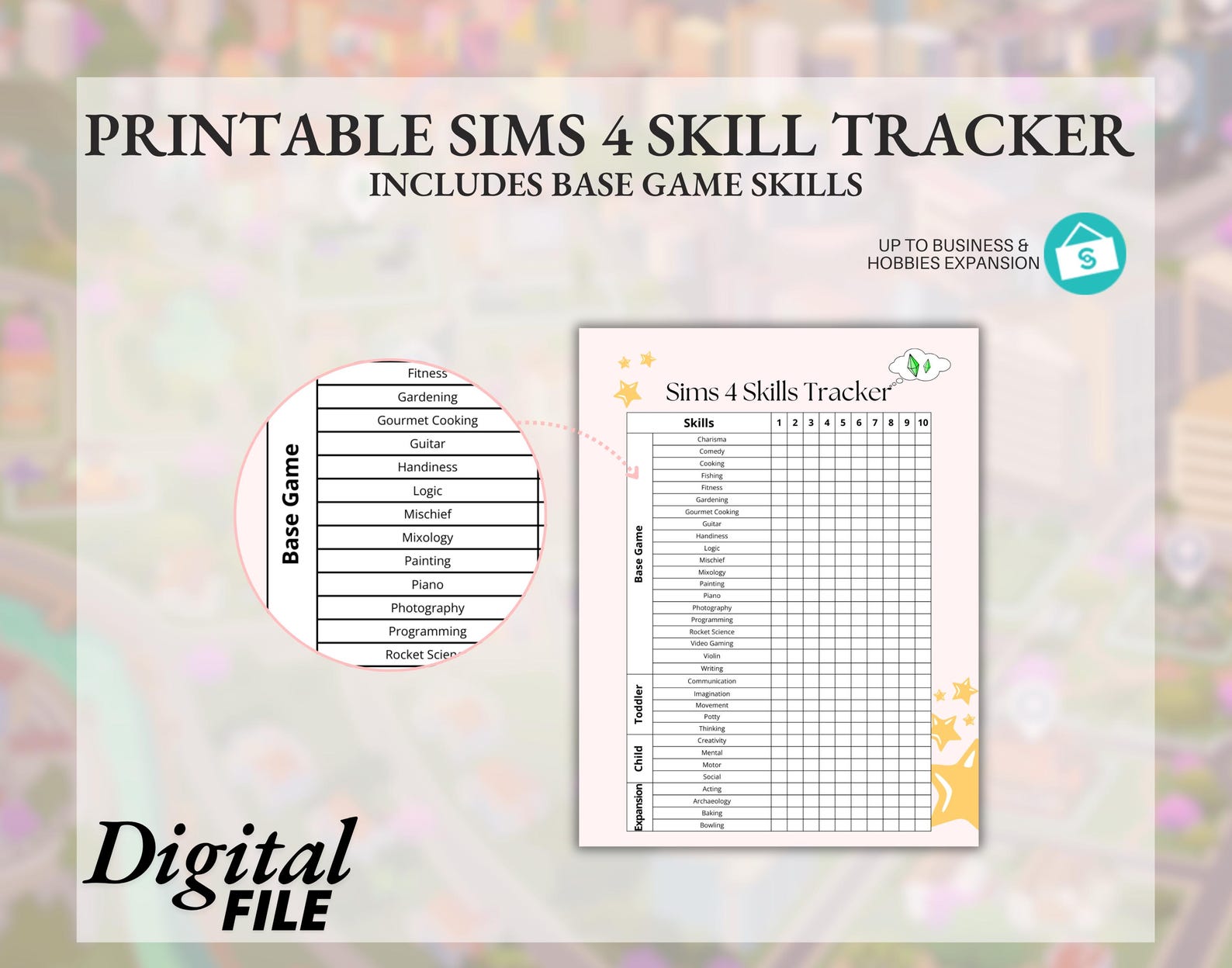 Cute Printable Sims 4 Skill Tracker Planner Sheet Bundle Expansion and ...