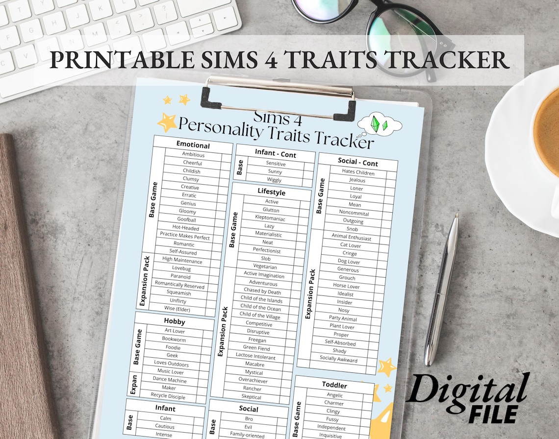 Printable Sims 4 Traits Planner Sheet Bundle Expansion and Base Game ...