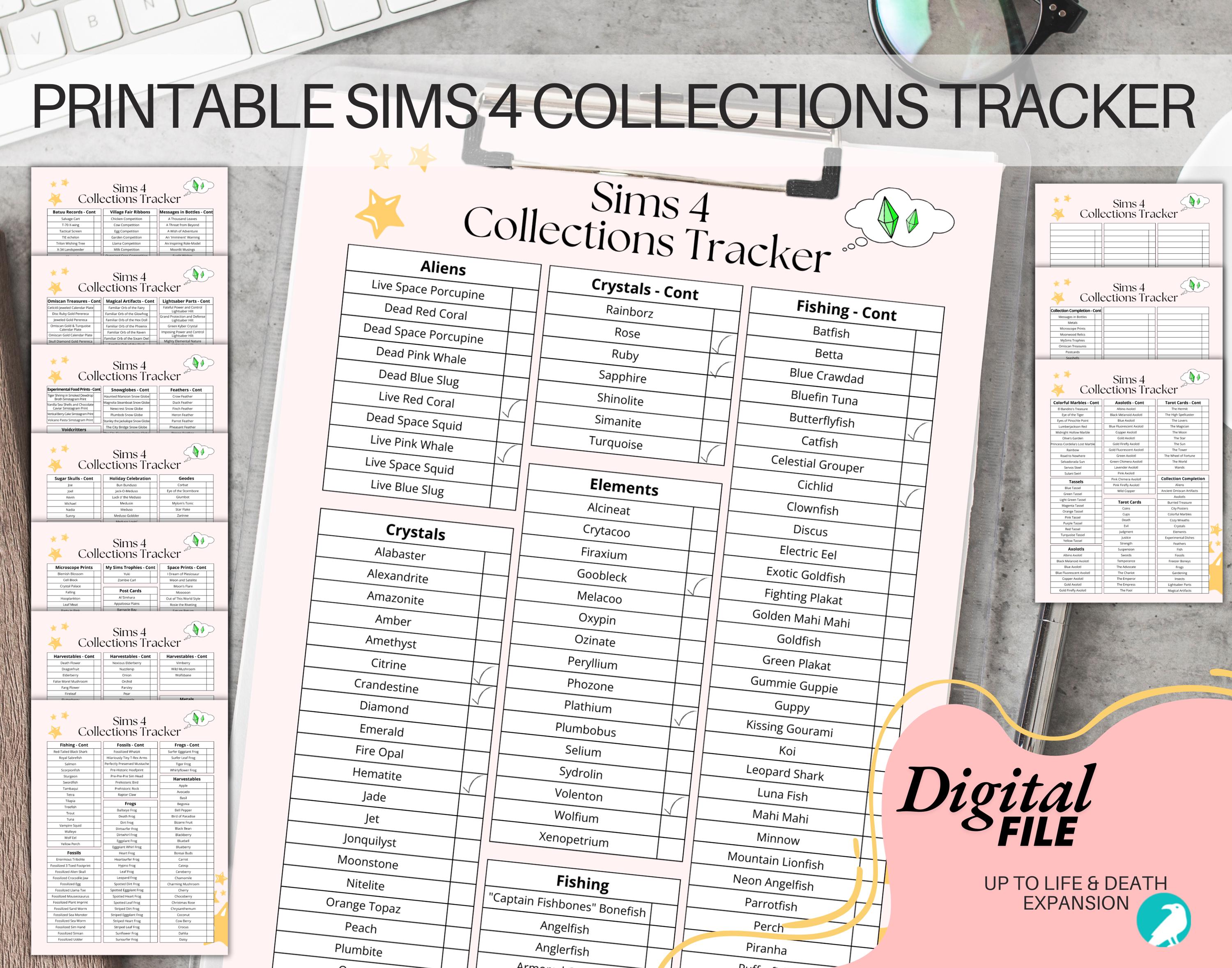 Cute Printable Ultimate Sims 4 Collections Tracker Planner Sheet Bundle - Expansion and Base ...