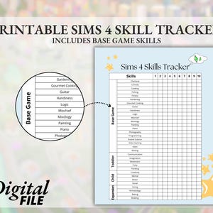 Printable Sims 4 Skill Tracker Planner Sheet Bundle Expansion and Base ...
