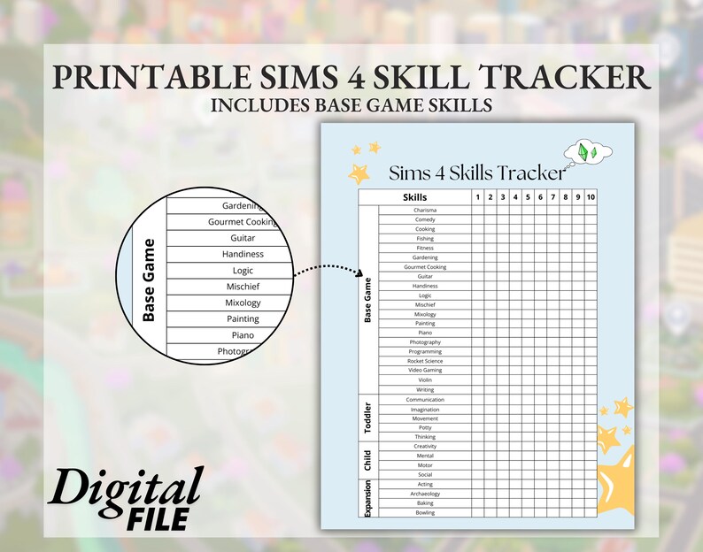 Printable Sims 4 Skill Tracker Planner Sheet Bundle Expansion and Base ...