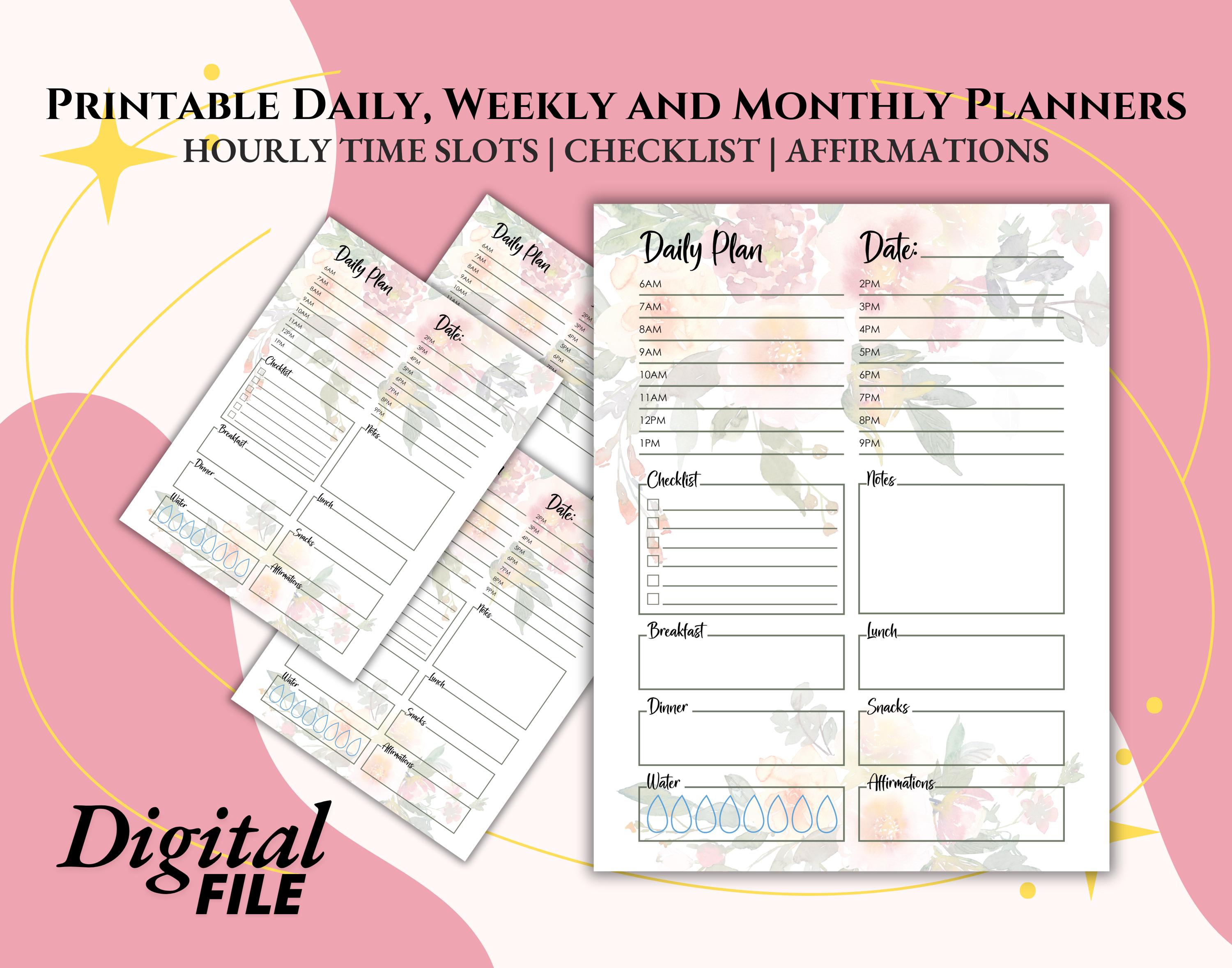 Floral Printable Daily Planner, Weekly Planner, Monthly Planner Bundle ...