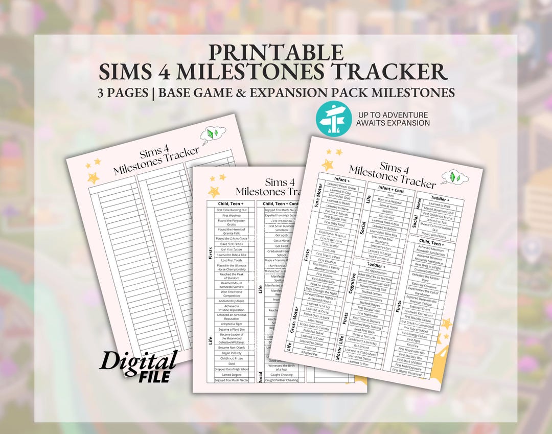 Pink Printable Sims 4 Milestones Tracker Planner Sheet Bundle Expansion ...