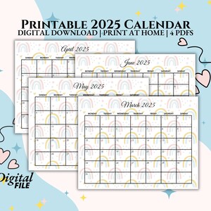 Rainbow 2025 Printable Calendar Monday Start Sunday Start Beautiful ...