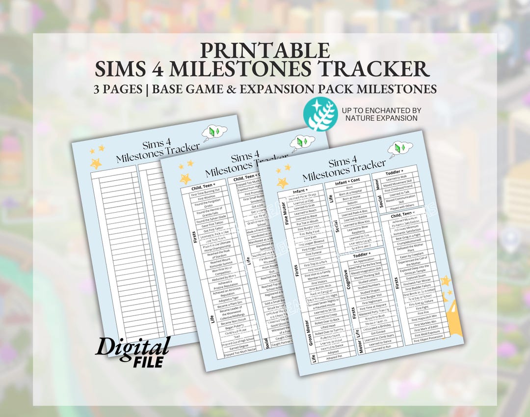 Printable Sims 4 Milestones Tracker Planner Sheet Bundle - Expansion ...