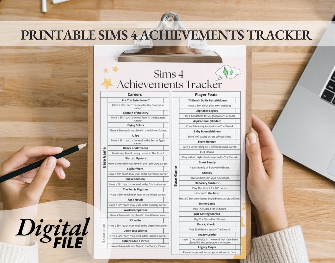 Cute Printable Sims 4 Achievements Planner Sheet Bundle - Expansion and ...