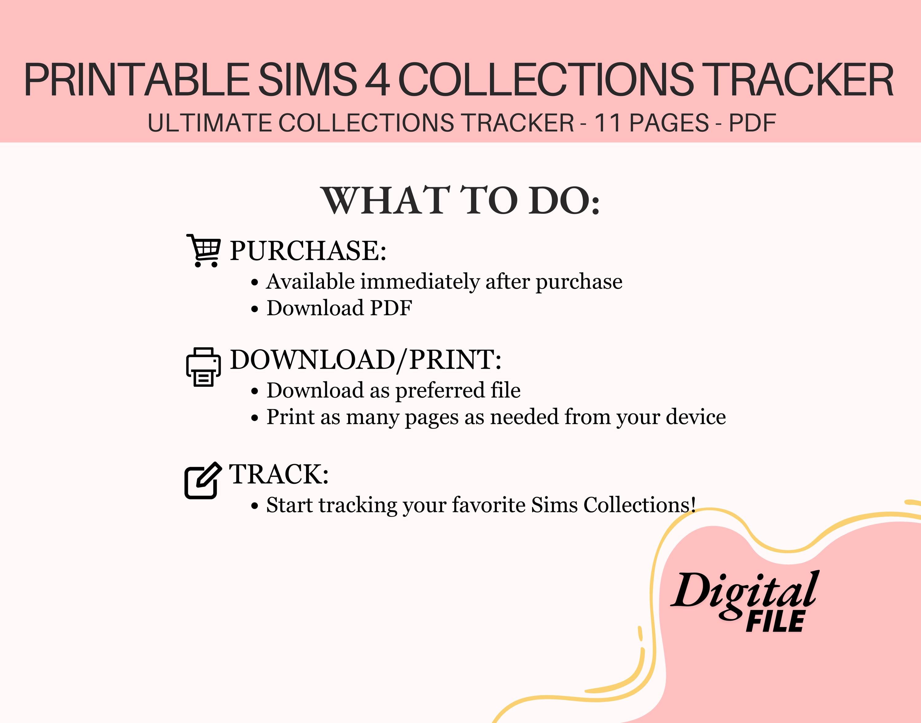 Cute Printable Ultimate Sims 4 Collections Tracker Planner Sheet Bundle ...