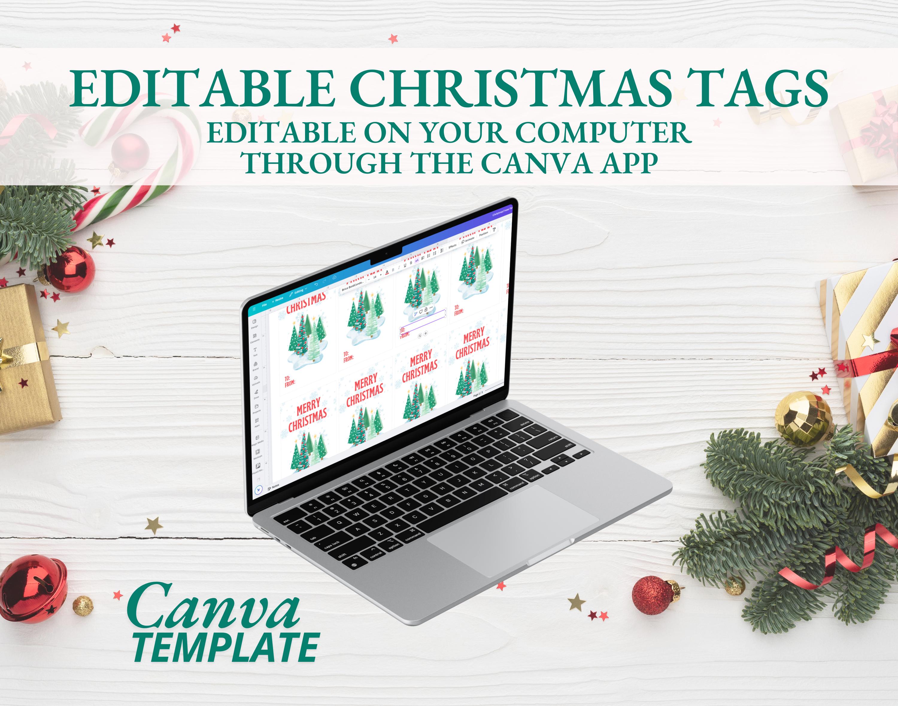 Christmas Gift Tag Printable Canva Template X-mas Trees Personalize ...