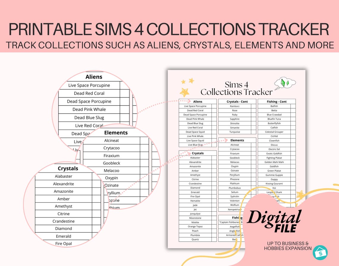 Cute Printable Ultimate Sims 4 Collections Tracker Planner Sheet Bundle ...