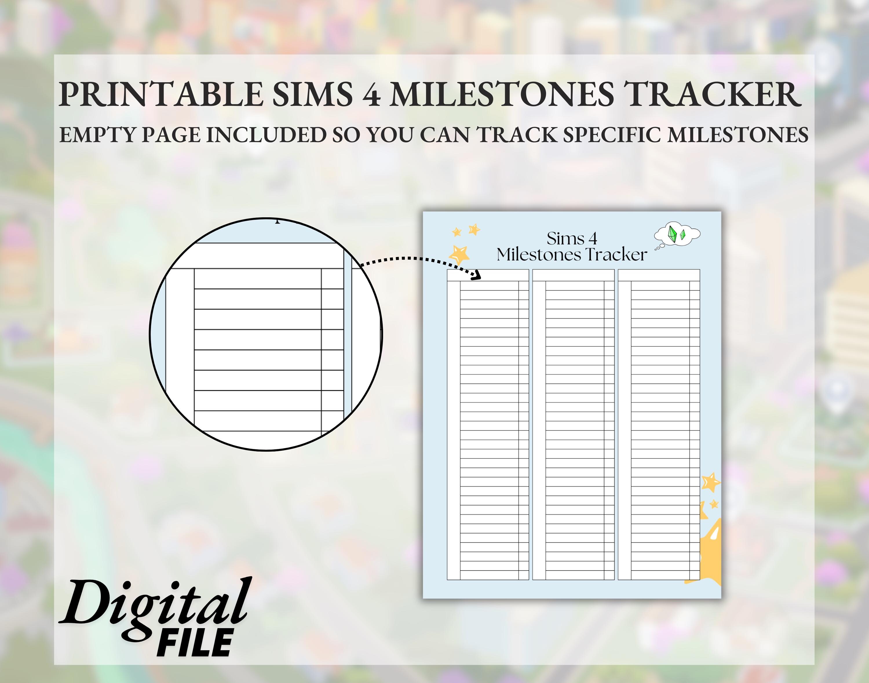 Printable Sims 4 Milestones Tracker Planner Sheet Bundle - Expansion ...