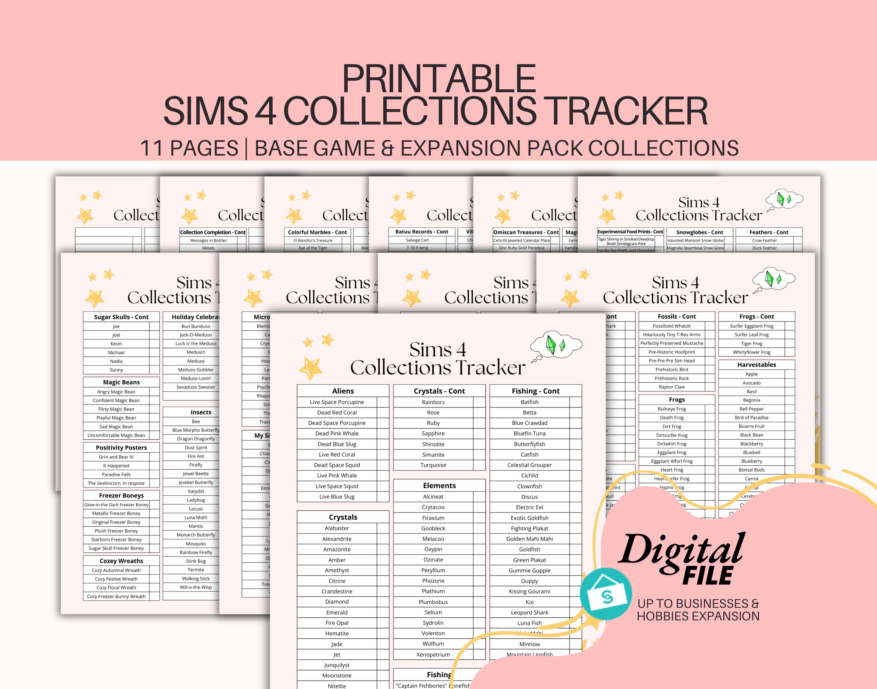 Cute Printable Ultimate Sims 4 Collections Tracker Planner Sheet Bundle ...