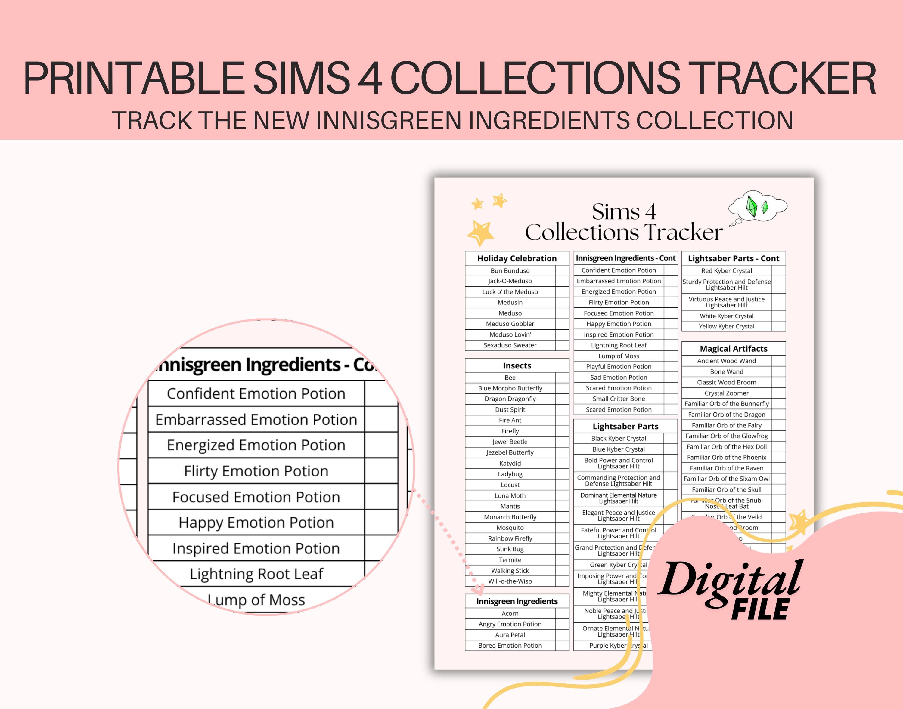 Cute Printable Ultimate Sims 4 Collections Tracker Planner Sheet Bundle - Expansion and Base ...