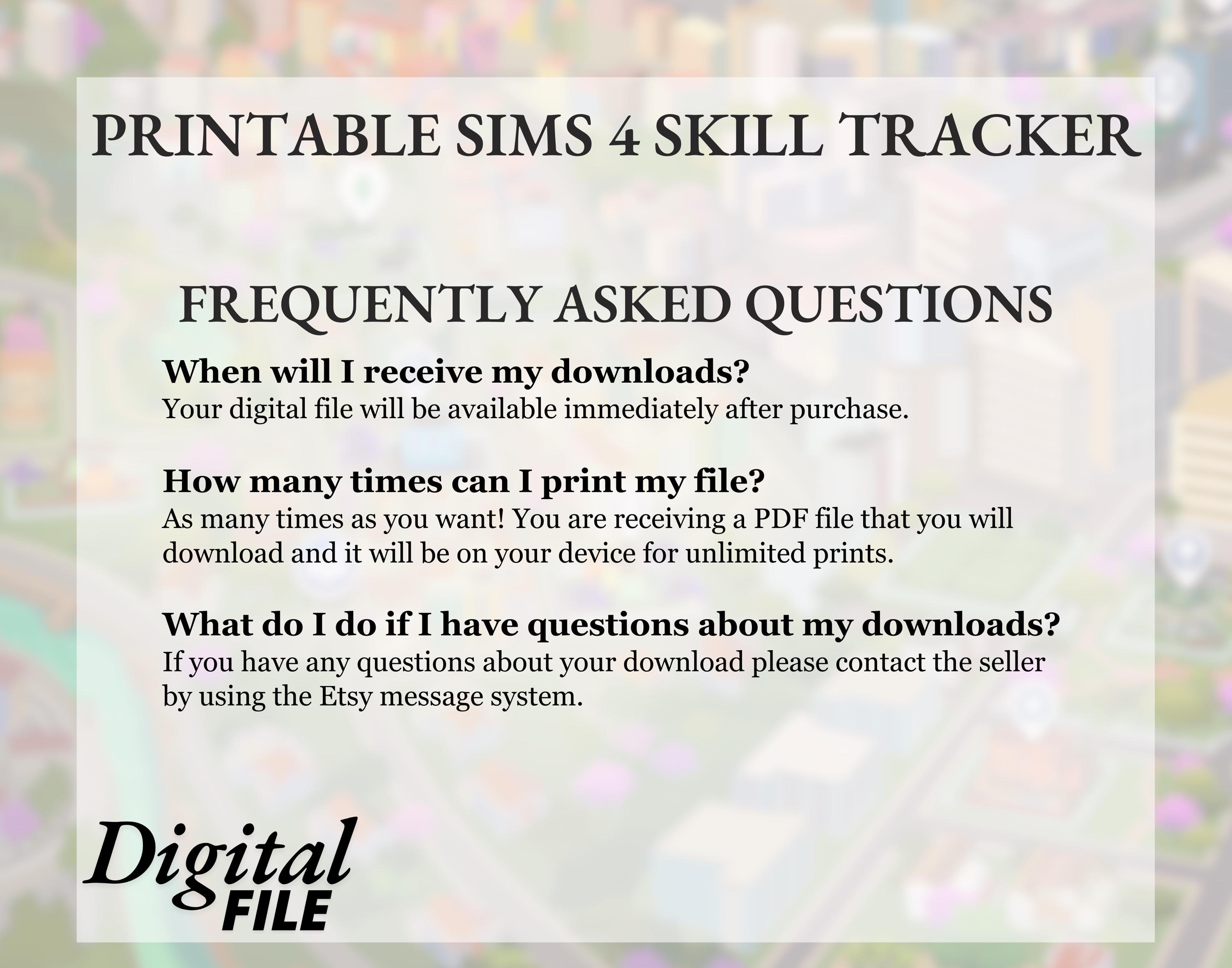 Printable Sims 4 Skill Tracker Planner Sheet Bundle Expansion and Base ...