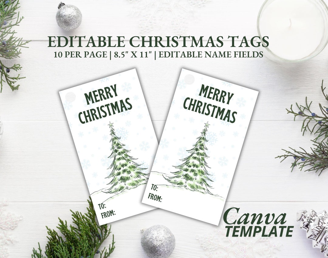 Editable Merry Christmas Tree Gift Tag Canva Template. 2" X 3.5" Tags ...