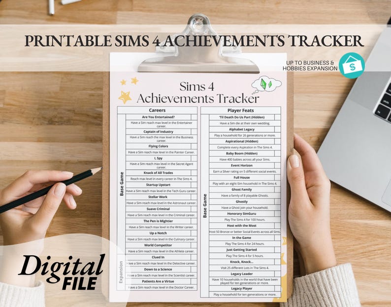 Cute Printable Sims 4 Achievements Planner Sheet Bundle - Expansion and ...
