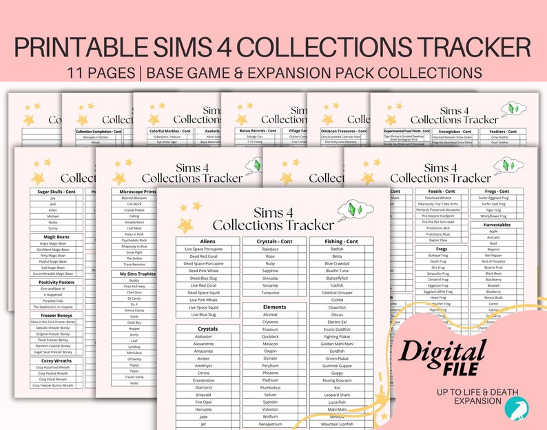 Cute Printable Ultimate Sims 4 Collections Tracker Planner Sheet Bundle ...