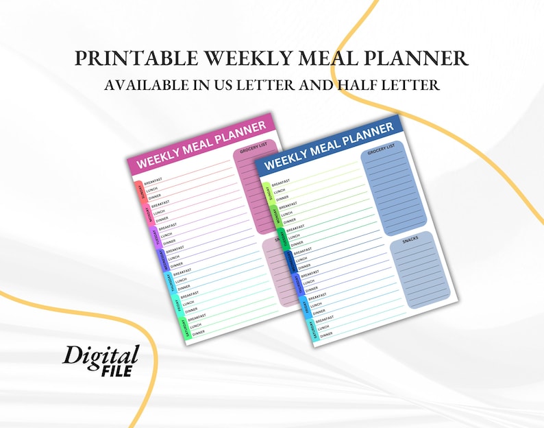 Printable Weekly Meal Planner - Sunday Start Meal Planner Available in ...