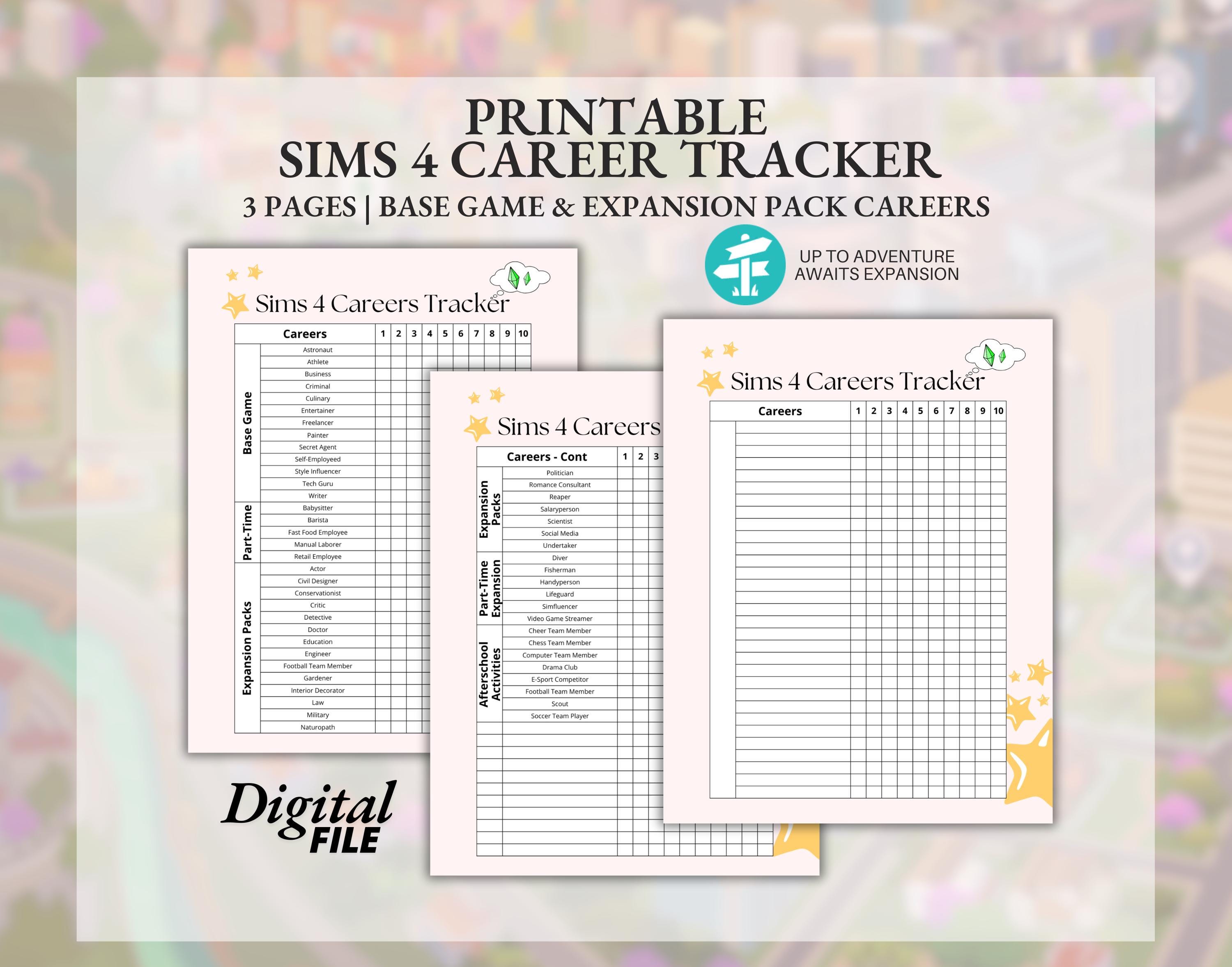 Pink Printable Sims 4 Career Tracker Planner Sheet Bundle - Expansion ...