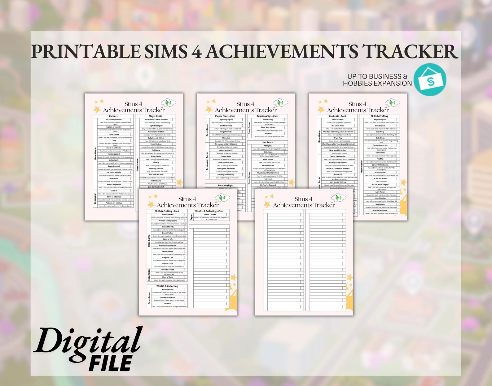 Cute Printable Sims 4 Achievements Planner Sheet Bundle - Expansion and ...