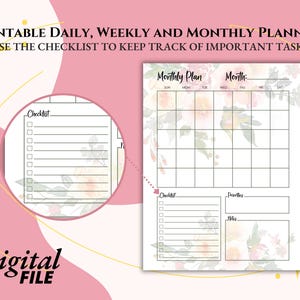 Floral Printable Daily Planner, Weekly Planner, Monthly Planner Bundle ...