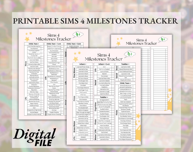 Pink Printable Sims 4 Milestones Tracker Planner Sheet Bundle Expansion ...