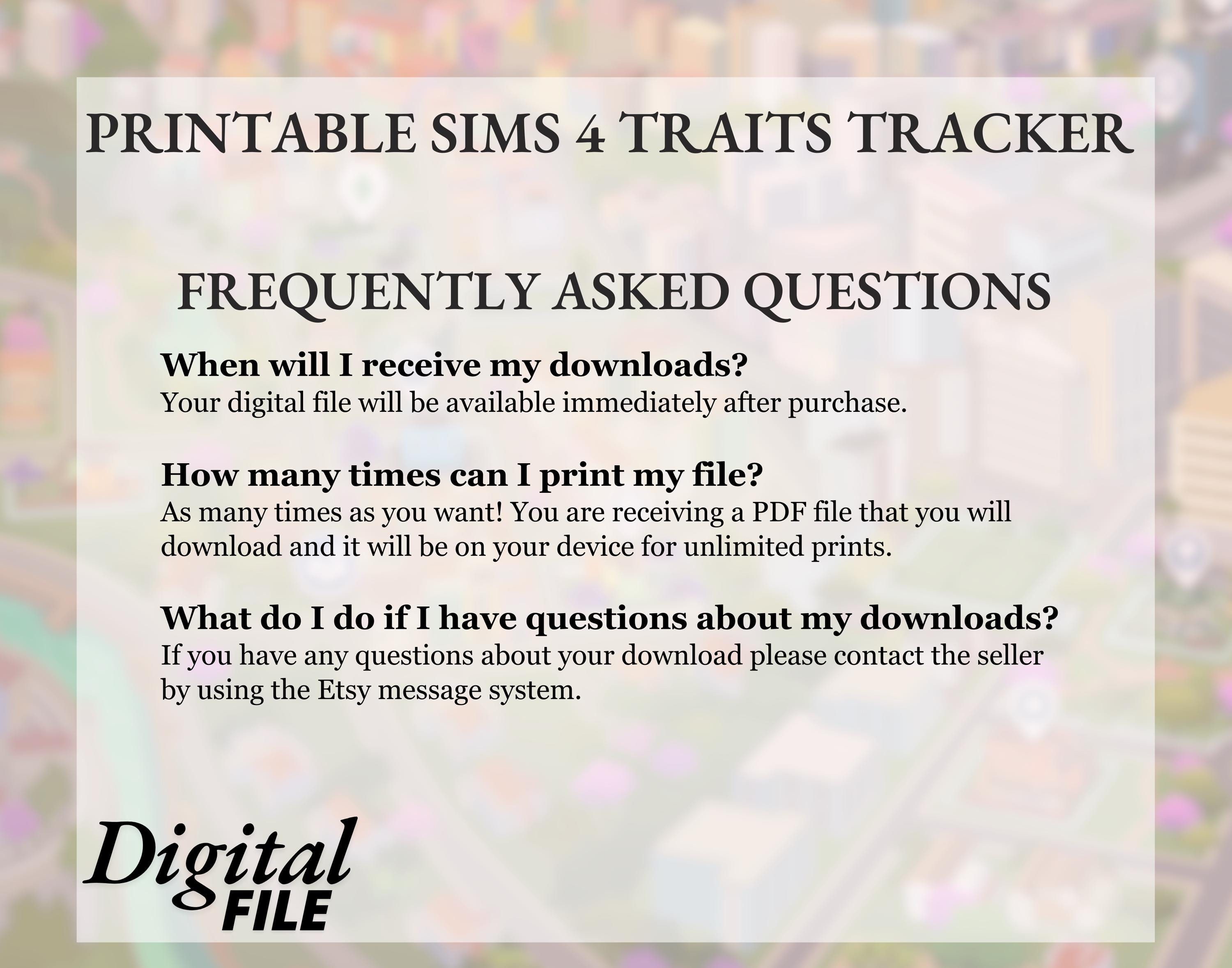 Pink Printable Sims 4 Traits Planner Sheet Bundle - Expansion and Base ...