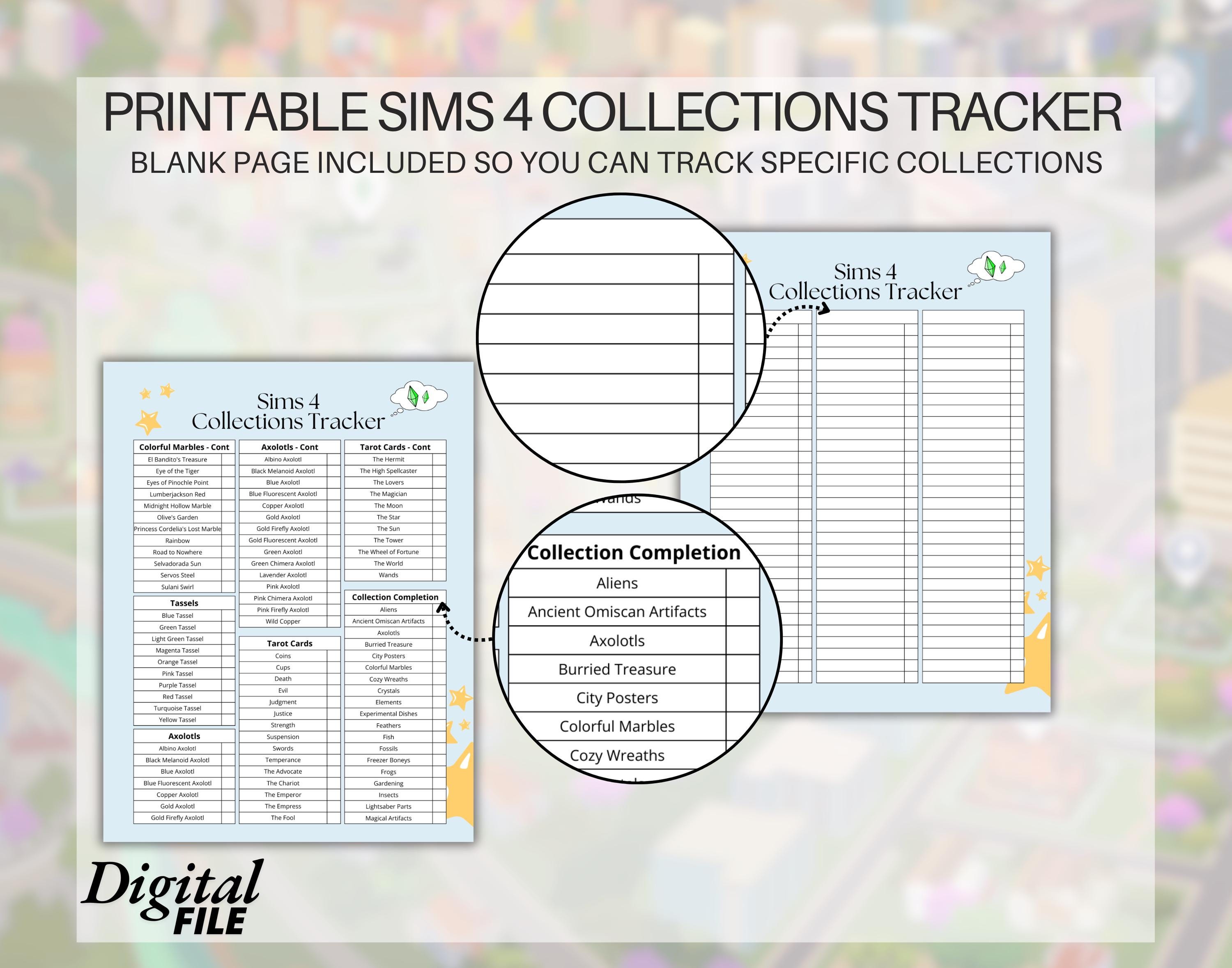 Printable Ultimate Sims 4 Collections Tracker Planner Sheet Bundle ...