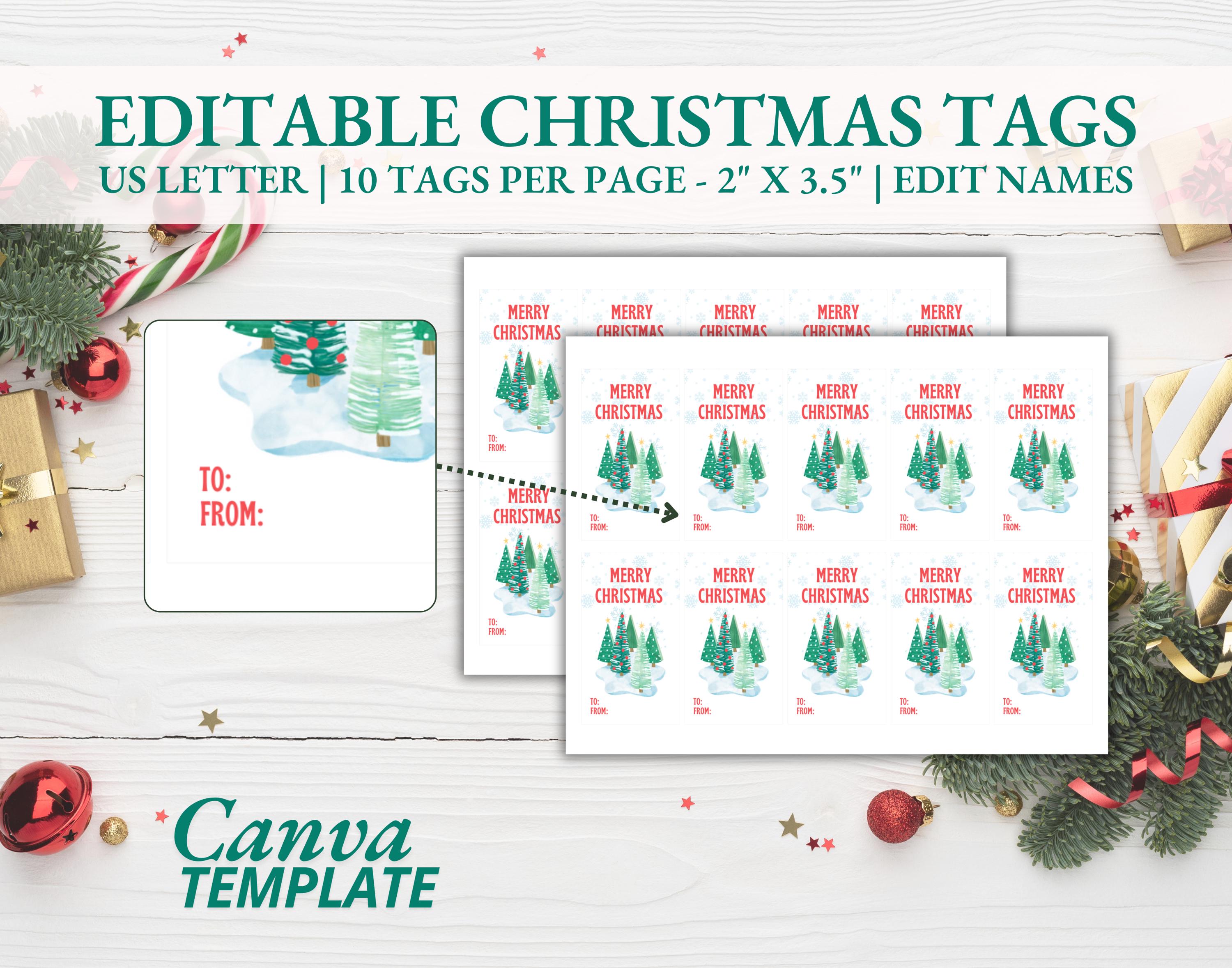 Christmas Gift Tag Printable Canva Template X-mas Trees Personalize ...