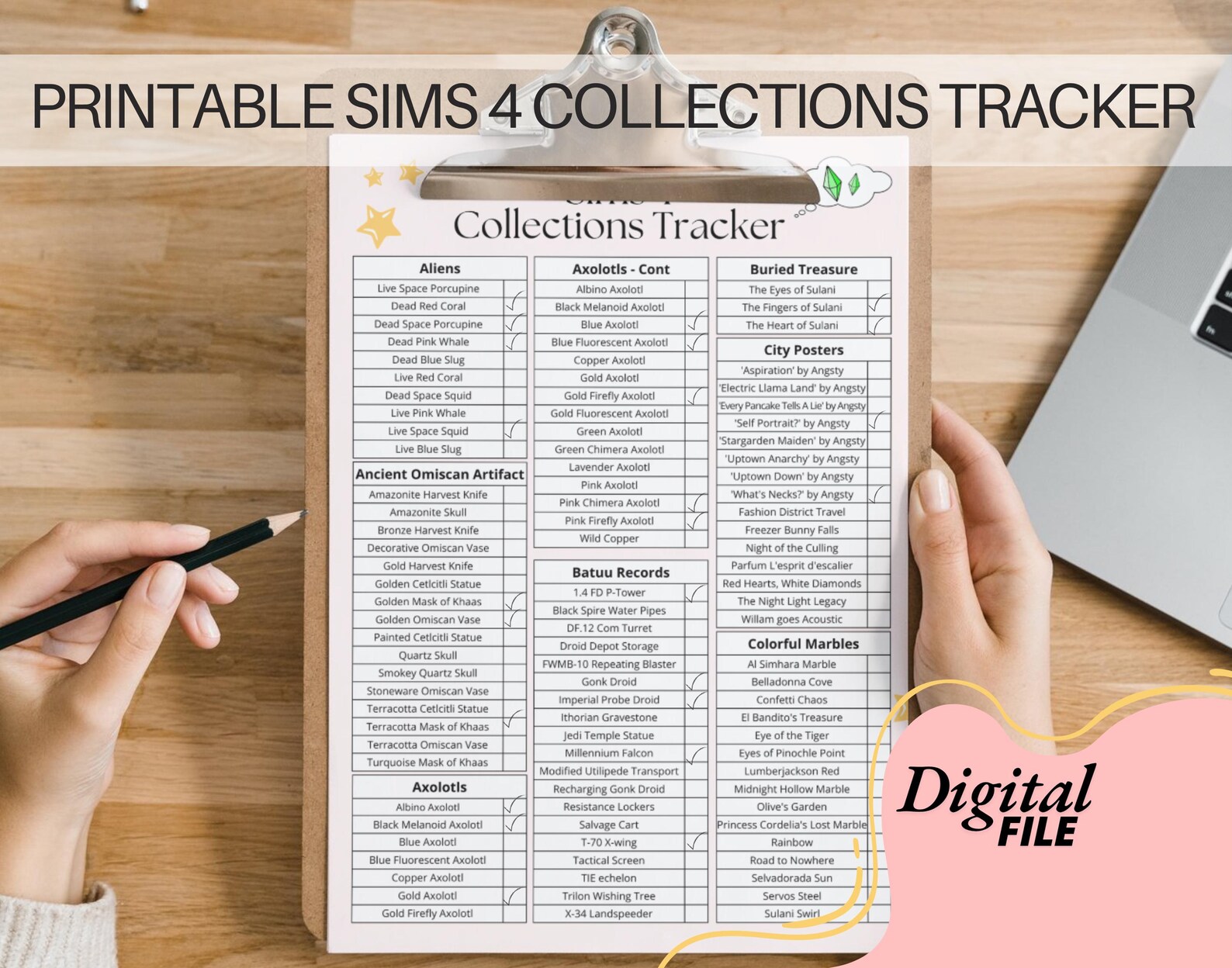 Cute Printable Ultimate Sims 4 Collections Tracker Planner Sheet Bundle ...