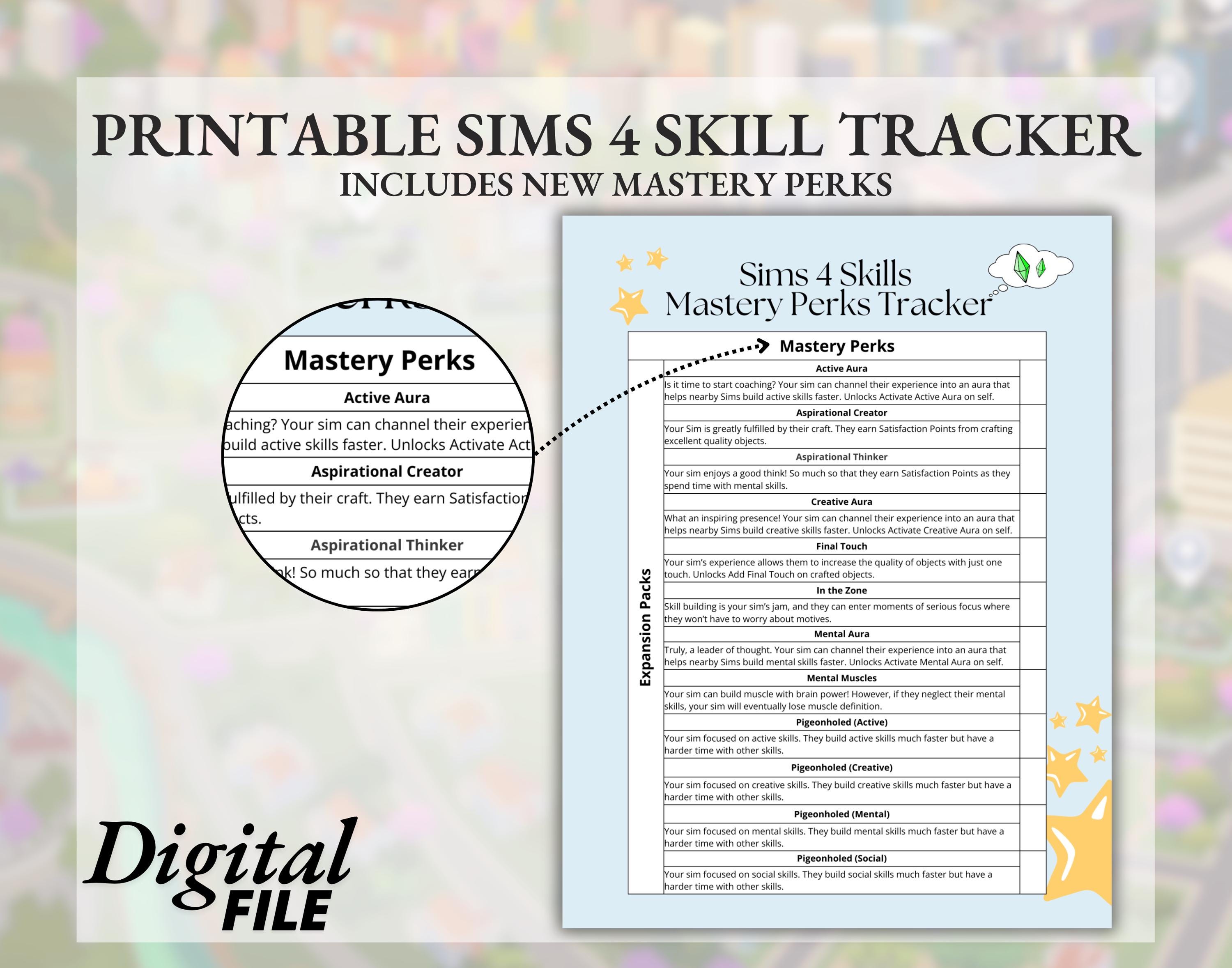 Printable Sims 4 Skill Tracker Planner Sheet Bundle Expansion and Base ...