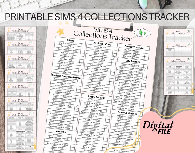Cute Printable Ultimate Sims 4 Collections Tracker Planner Sheet Bundle ...