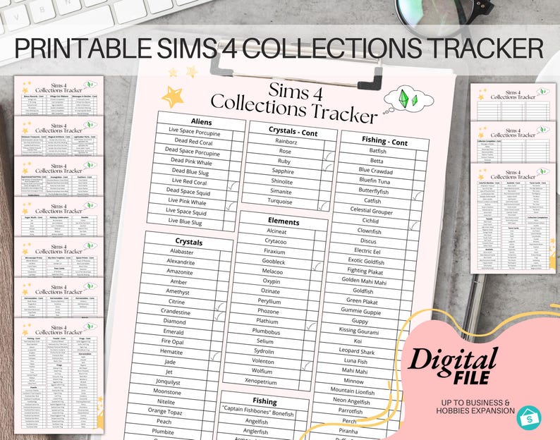 Cute Printable Ultimate Sims 4 Collections Tracker Planner Sheet Bundle ...